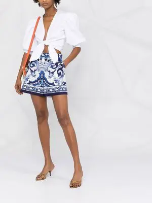 Dolce & Gabbana Majolica Print Poplin Shorts - Blue