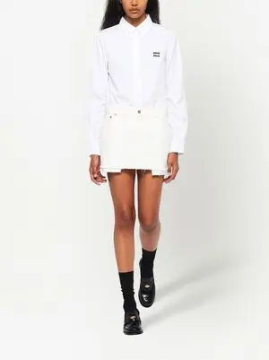 Miu Miu Frayed-hem Denim Mini Skirt