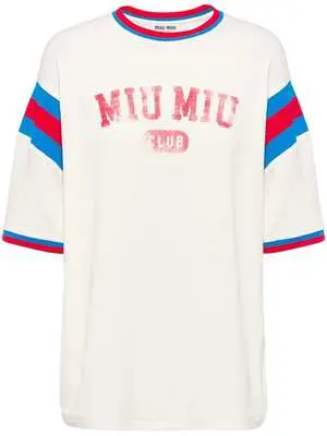 Miu Miu Logo-Print Jersey T-Shirt - Neutrals | Editorialist