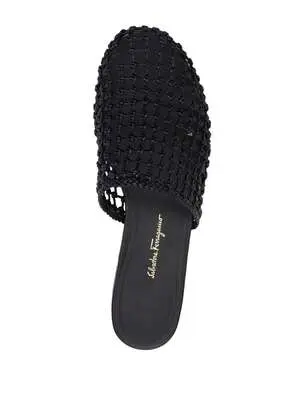 FERRAGAMO Woven Leather Mules - Black