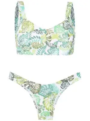 AMIR SLAMA Palm Leaf Print Bikini - Green