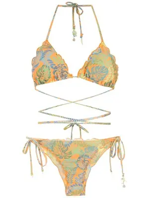 AMIR SLAMA Amir Slama Palm Leaf Triangle Bikini Orange