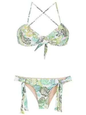 AMIR SLAMA Palm Leaf Print Bikini - Green