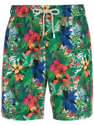 AMIR SLAMA Floral-print Swim Shorts - Green