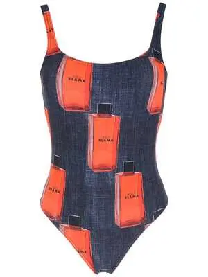 AMIR SLAMA Graphic Logo-print Swimsuit - Blue