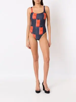 AMIR SLAMA Graphic Logo-print Swimsuit