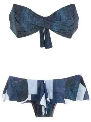 AMIR SLAMA Patchwork Denim-style Bikini - Blue