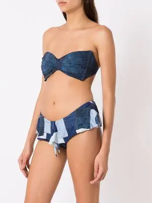 AMIR SLAMA Patchwork Denim-style Bikini