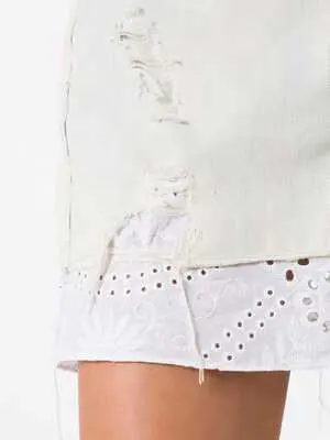 AMIR SLAMA Broderie-anglaise Trim Denim Skirt