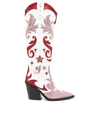 Philipp Plein 100mm Rhinestone-embellished Cowboy Boots - White
