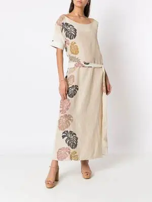 AMIR SLAMA Palm Leaf Print Asymmetric Dress
