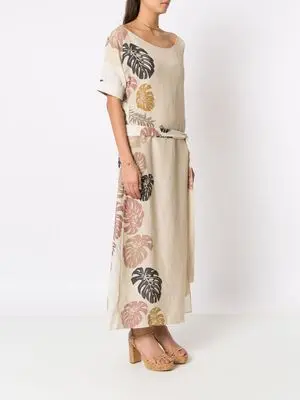 AMIR SLAMA Palm Leaf Print Asymmetric Dress