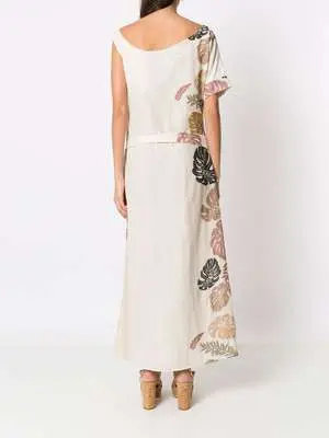 AMIR SLAMA Palm Leaf Print Asymmetric Dress