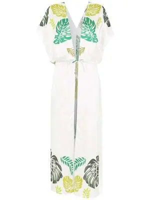 AMIR SLAMA Palm Leaf-print Beach Dress - White