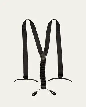Brioni Leather-trimmed Satin Braces - Black