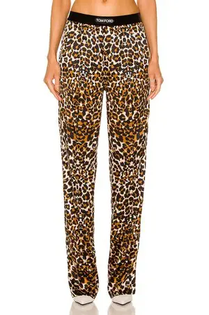 TOM FORD TOM FORD Logo Waist Leopard PJ Pant In Brown Black & Beige