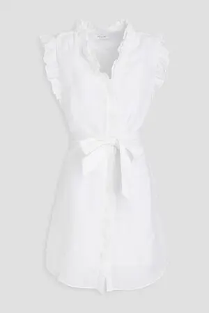 FRAME Lauren Ruffled Ramie Gauze Mini Dress - White