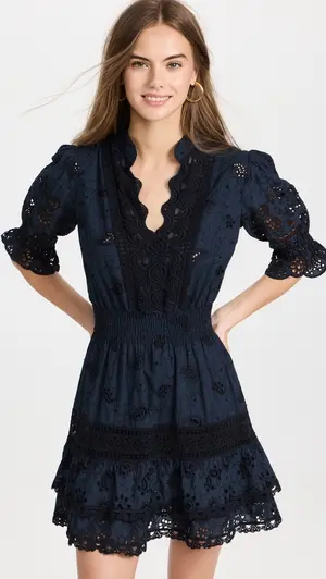Temptation Positano Hollywood Eyelet Mini Dress - Navy