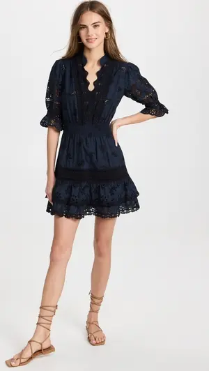 Temptation Positano Hollywood Eyelet Mini Dress - Navy