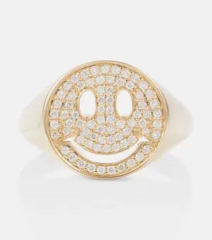 SYDNEY EVAN Happy Face Signet Ring - Gold