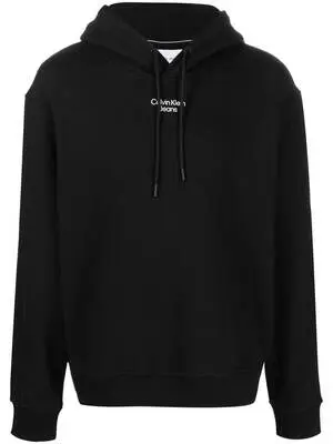 Calvin Klein Logo Print Drawstring Hoodie - Black