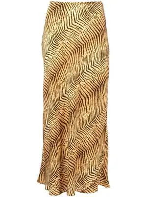 Rixo Kelly Tiger-print Silk Skirt