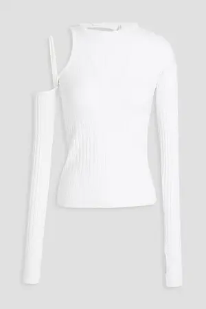 Helmut Lang Cutout Ribbedknit Pima Cottonblend Top - White