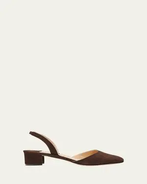 Manolo Blahnik Aspro Suede Slingback Ballerina Pumps - Dark Brown