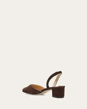 Manolo Blahnik Aspro Suede Slingback Ballerina Pumps - Dark Brown