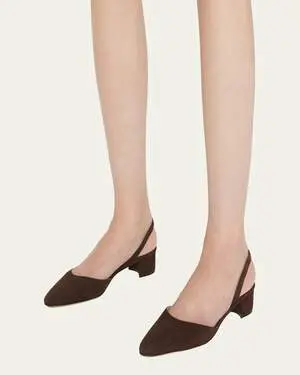 Manolo Blahnik Aspro Suede Slingback Ballerina Pumps - Dark Brown