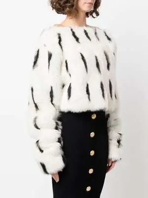 Balmain Shearling Boat-neck Top