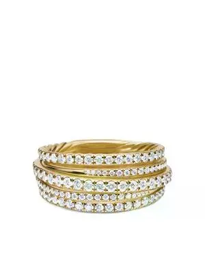 David Yurman 18kt Yellow Pavé Diamond Crossover Ring - Gold