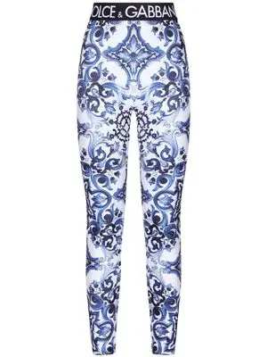 Dolce & Gabbana Majolica-print Jersey Leggings - Blue