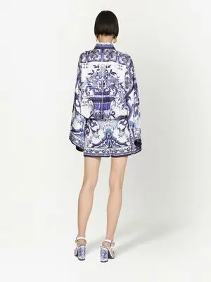 Dolce & Gabbana Majolica-print Batwing-sleeve Shirt - Blue