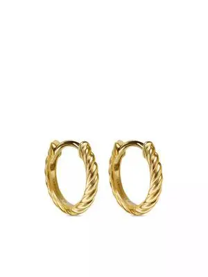 David Yurman 18kt Yellow Sculpted Cable Micro Huggie Hoop Earrings - Gold