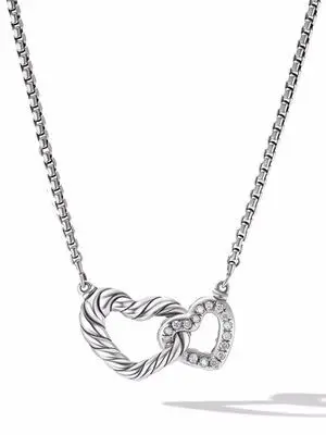 David Yurman Sterling Interlocking Heart Diamond Necklace - Silver