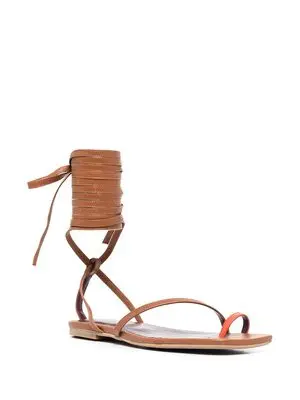 Staud Nicola Leather Flat Sandals - Brown