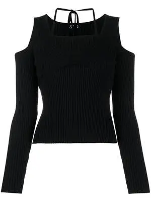 Versace Open-shoulder Ribbed Jumper - Black