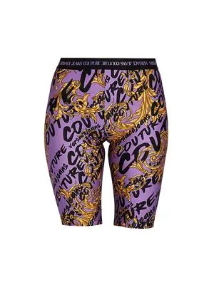 Versace Women's Logo-Print Biker Shorts - Iris Gold  - Iris Gold