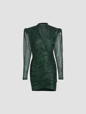 SABINA MUSAYEV Maya Foil Pleated Knit Minidress Emerald