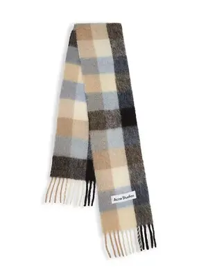 Acne Studios Main Vally Checkered Fringe Scarf Blue Multi
