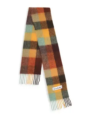 Acne Studios Main Vally Checkered Fringe Scarf Chestnut Brown