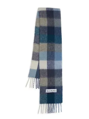 Acne Studios Main Vally Checkered Fringe Scarf Indigo Grey Light Blue