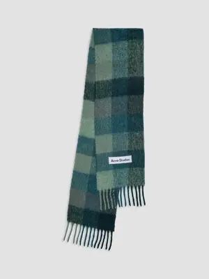 Acne Studios Main Vally Checkered Fringe Scarf Teal Grey
