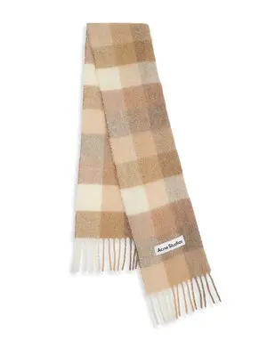 Acne Studios Main Vally Checkered Fringe Scarf White Beige