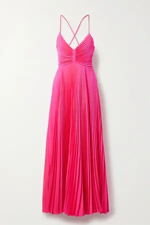 A.L.C. Aries Cutout Pleated Satin Maxi Dress Pink