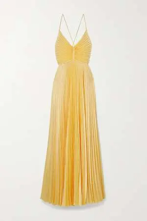 A.L.C. Aries Cutout Pleated Satin Maxi Dress Yellow