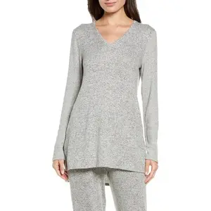 Natori V-neck Knit Tunic - Ht. Grey