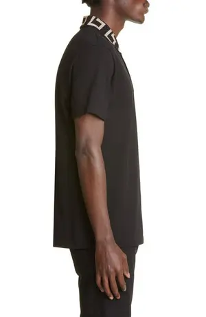 Versace Greco Collar Cotton Piqué Polo - Black
