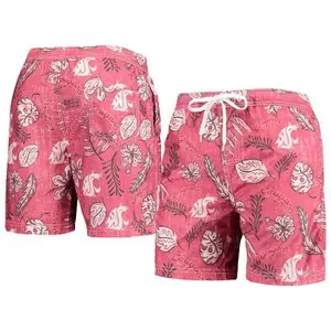 WES & WILLY Washington State Cougars Vintage Floral Swim Trunks - Crimson